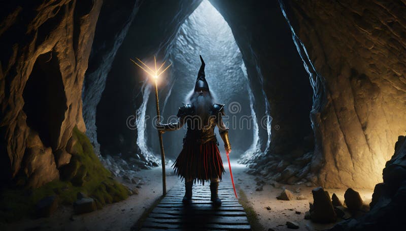 A Dwarf Wizard in a Dark Cave Stock Illustration - Illustration of ...