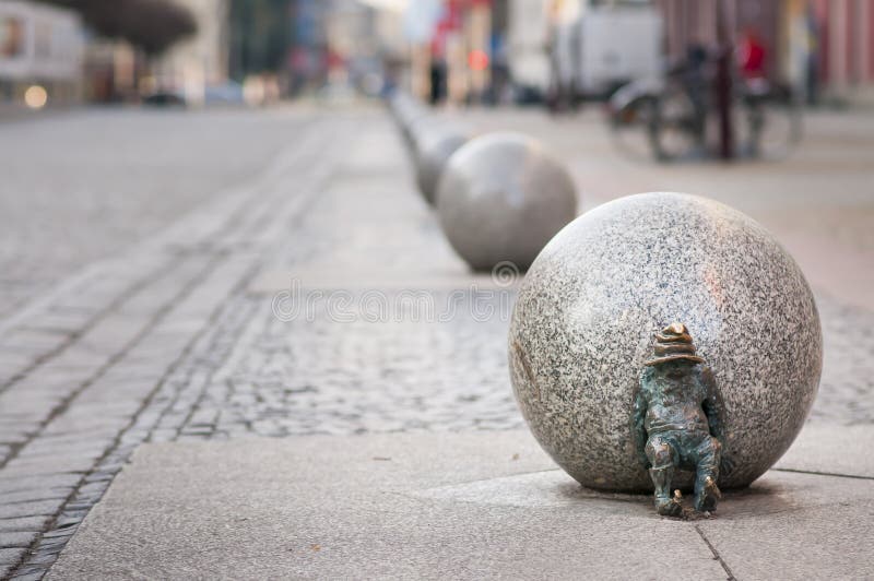 Wroclaw, Poland, Dwarf, Gnome Statue `Sizifus` Editorial Photo - Image ...