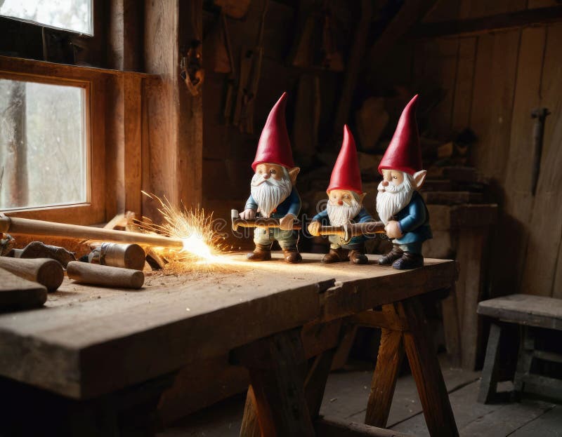 Dwarves Work in a Carpentry Workshop, Gnomes Make Furniture. Stock ...