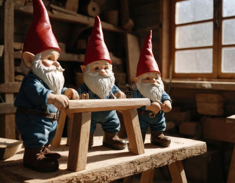 Dwarves Work in a Carpentry Workshop, Gnomes Make Furniture. Stock ...