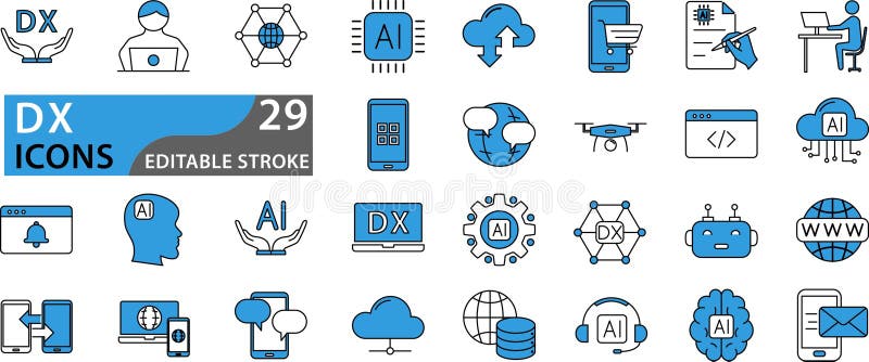 DX blue icon set stock vector. Illustration of technology - 361153173
