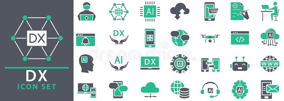 DX green icon set stock vector. Illustration of server - 361153270