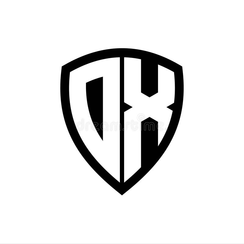 DX Monogram Logo with Bold Letters Shield Shape with Black and White ...