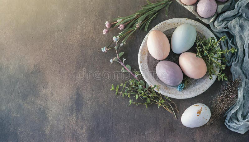 Dyed Easter Eggs in Pastel Colors on Dark Background Stock Illustration ...