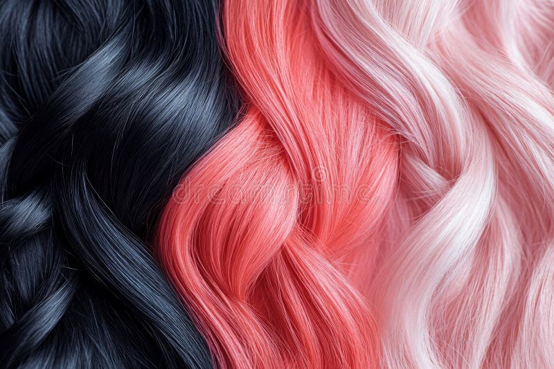 Dyed Hair Samples Showcasing a Gradient of Colors, from Black To Pink ...