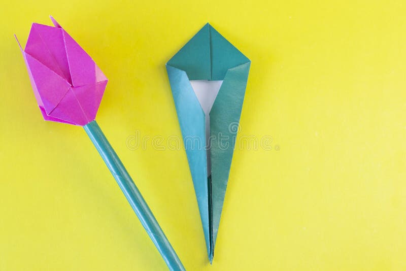 DYI Tulip from Colored Paper. Step-by-step Instruction Stock Photo ...