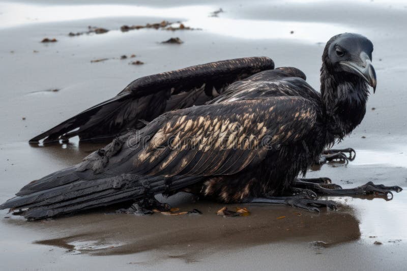 Dying Birds Whose Wings are Smeared in Fuel Oil on the Seashore Stock ...