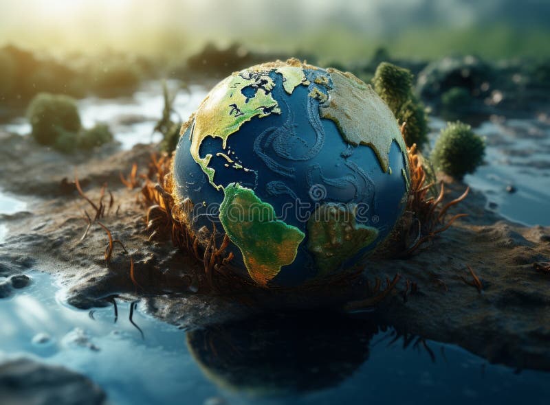 A Dying Planet Earth, Covered in Dust and Cracks, Rests in a Desolate ...