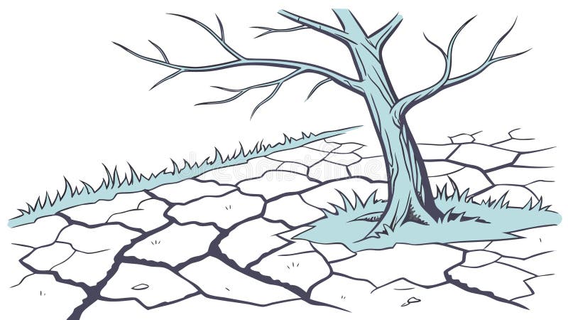 Dying Tree on Cracked Earth in Drought-Stricken Landscape, Vector ...