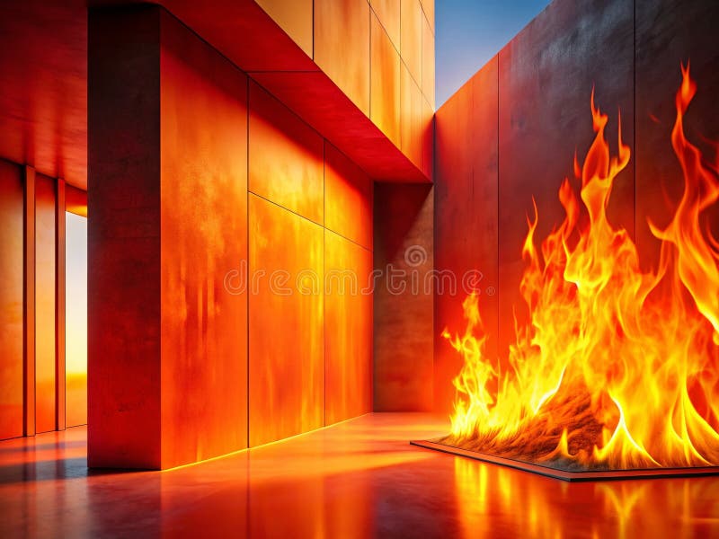 Dynamic Abstract Architectural Design Fiery Orange and Red Flames ...