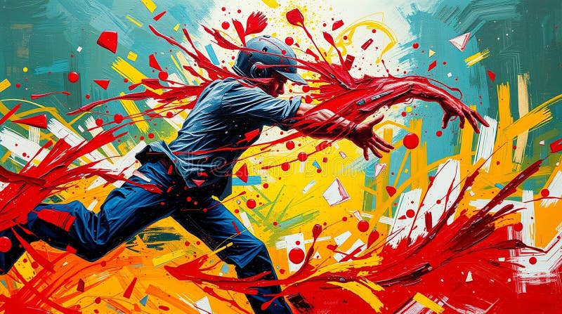 Dynamic Abstract Art Depicting a Figure Engulfed in Vibrant Red and ...