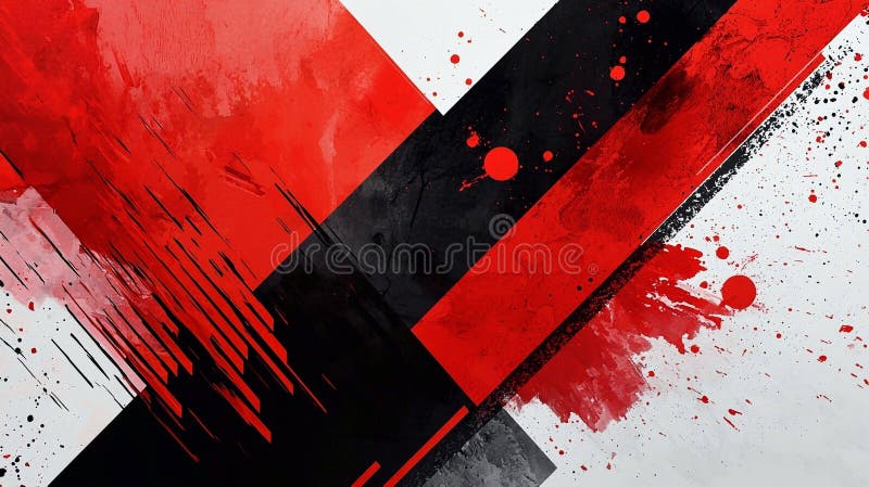 Dynamic Abstract Art with Splashes of Red and Black, Sharp Geometric ...