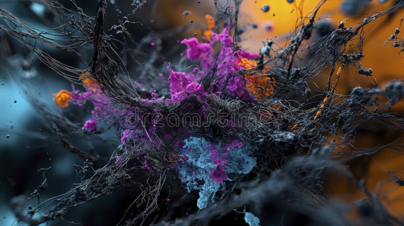 Dynamic Abstract Art Thin Black Lines Weaving through Chaotic Colorful ...