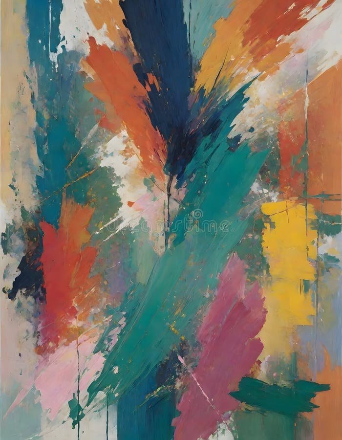Dynamic Abstract Artwork with Colorful Splashed Brush Strokes ...