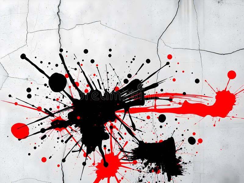 Abstract Artwork Featuring Bold Black and Red Paint Splatters on a ...