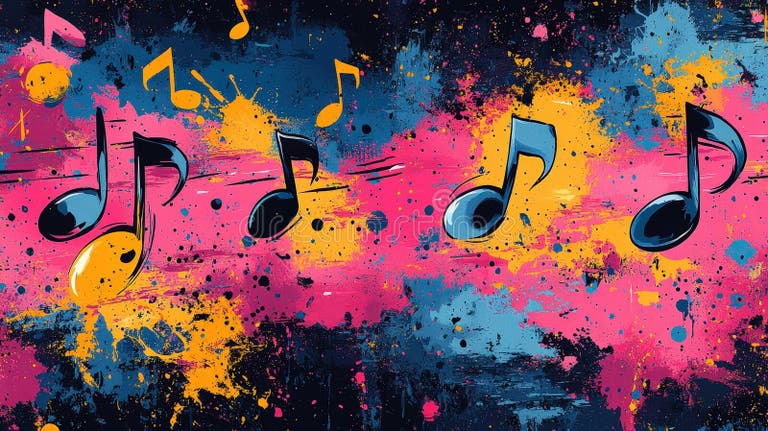 Colorful Abstract Art with Music Notes and Paint Splatters Stock Image ...