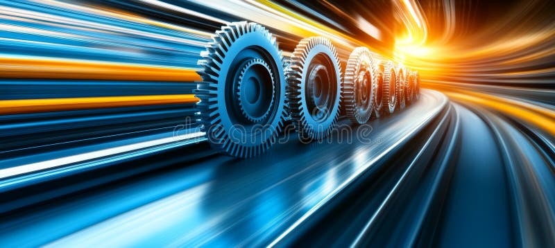 Dynamic Abstract Background Featuring Bright Blue and Yellow Gears and ...