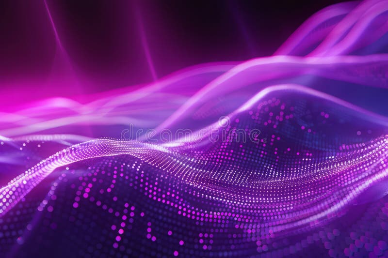 Dynamic Abstract Background with Flowing Purple Waves and Glowing Dots ...
