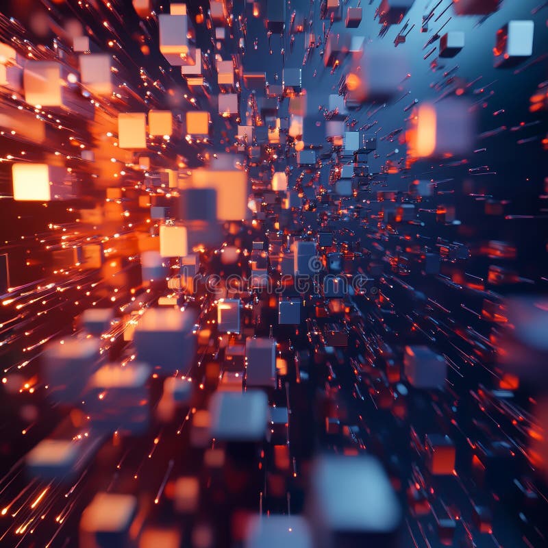 Dynamic Abstract Background with Glowing Cubes and Particles in Motion ...