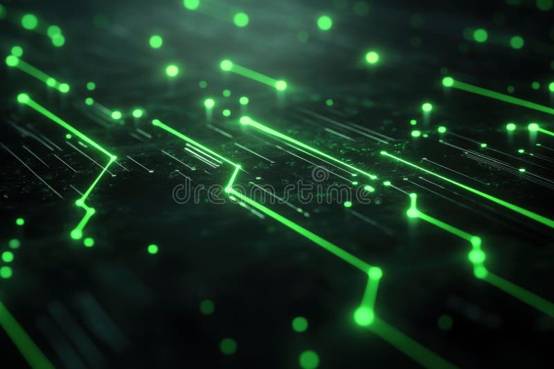 Dynamic Abstract Background with Glowing Green Lines and Dots Creating ...
