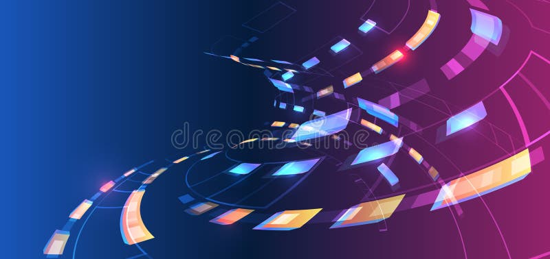 Dynamic Abstract Background with Neon Curved Elements and Digital ...