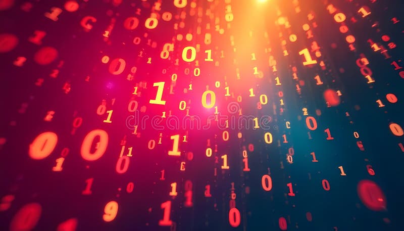 Dynamic Abstract Binary Code Cascade with a Vibrant, Luminous, and ...