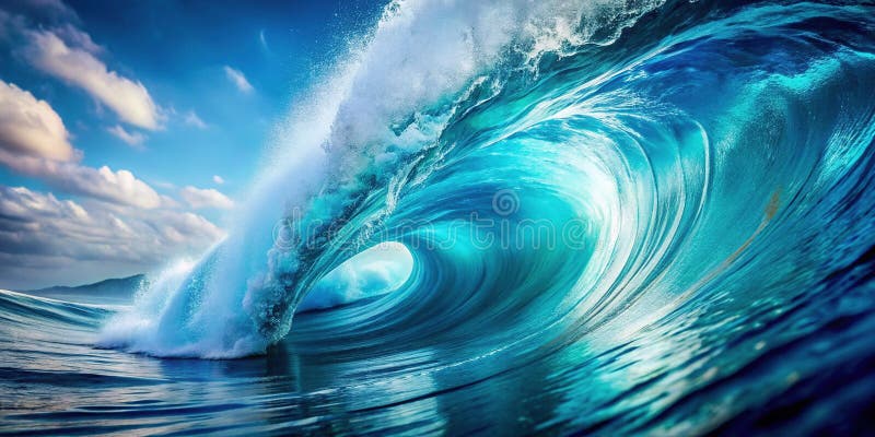 Dynamic Abstract Blue Ocean Wave Texture Web Banner Smooth Aqua Teal ...