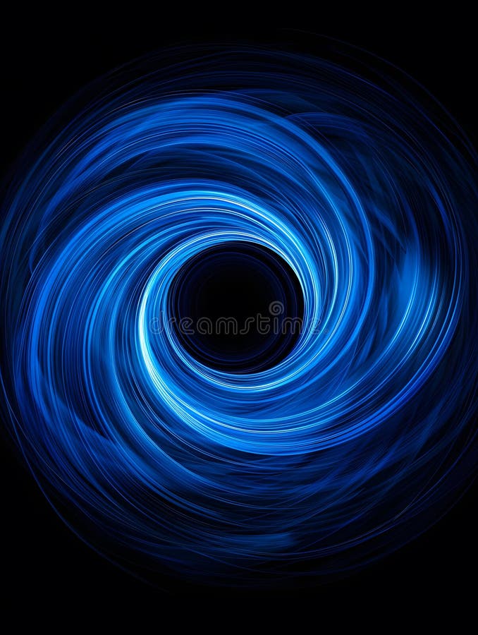 Blue Spiral Swirl on Black Background with Dynamic Light Waves Stock ...