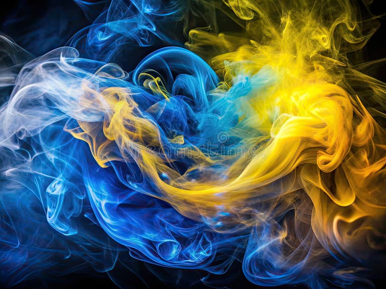 Dynamic Abstract Blue and Yellow Smoke Double Exposure Background a ...
