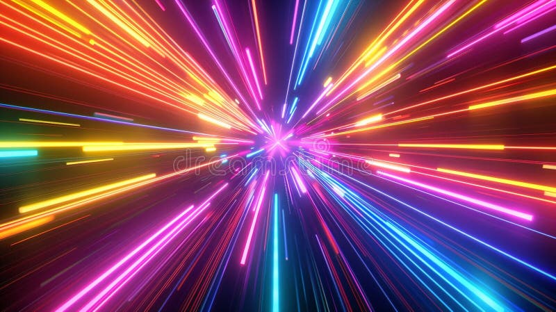 Dynamic Abstract Burst of Multicolored Light Streaks on a Dark ...