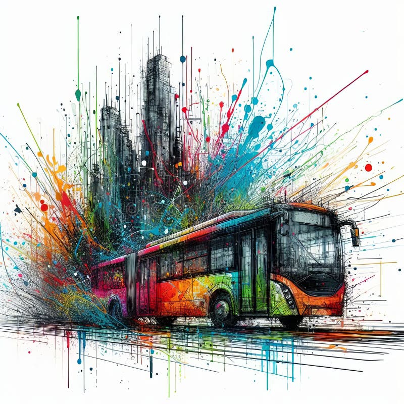 Dynamic Abstract Bus and Skyline Stock Illustration - Illustration of ...