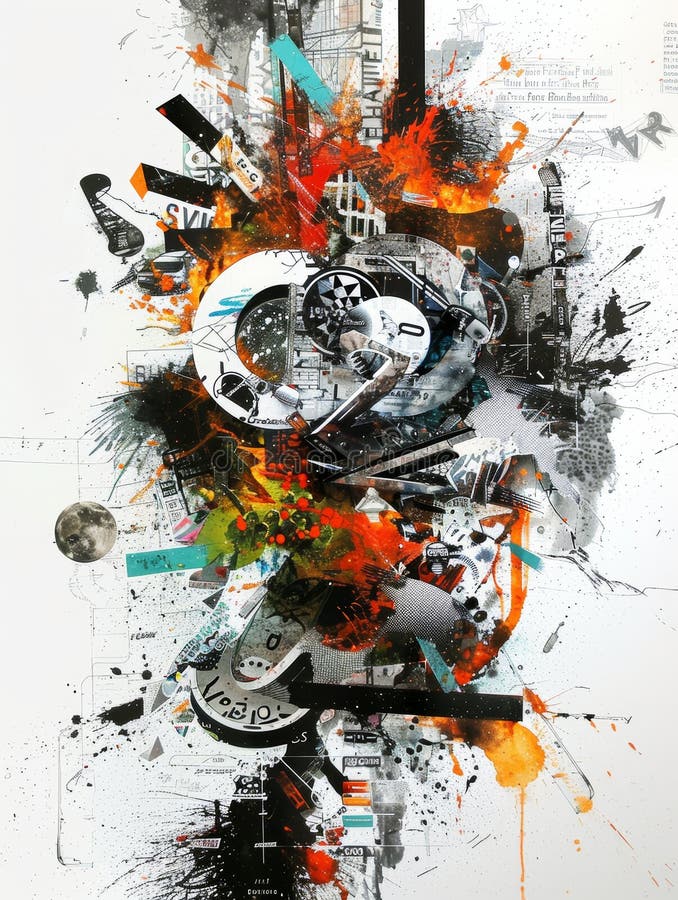 Dynamic Abstract Collage Art with Vibrant Colors and Mixed Media ...