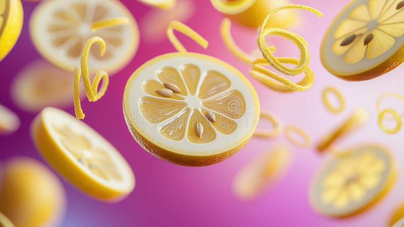 Dynamic Abstract Composition of Floating Lemon Slices, Generative Ai Stock Illustration ...