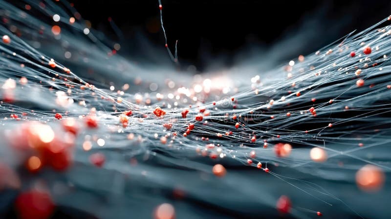 Dynamic Abstract Composition of Red Data Particles Traveling through ...