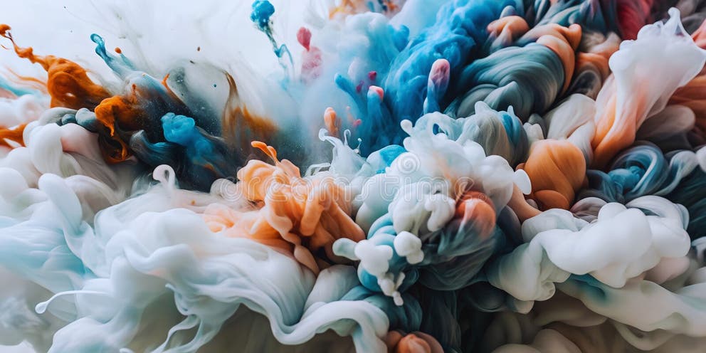 Abstract Swirls of Orange Blue and White Ink Exploding in Water Stock ...