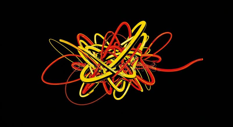 A Dynamic, Abstract 3D Design Features Intertwined Red and Yellow Loops ...