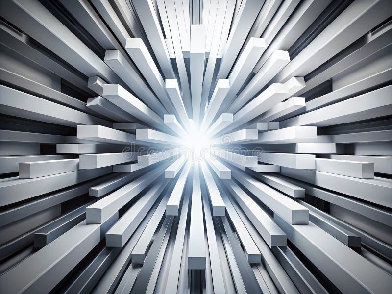 Dynamic Abstract 3D Rendering White and Black Beams Radiating from a ...