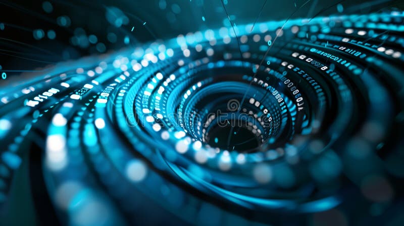 Dynamic Abstract Data Network Background In Blue Tones With Swirling Particles Creating Vortex