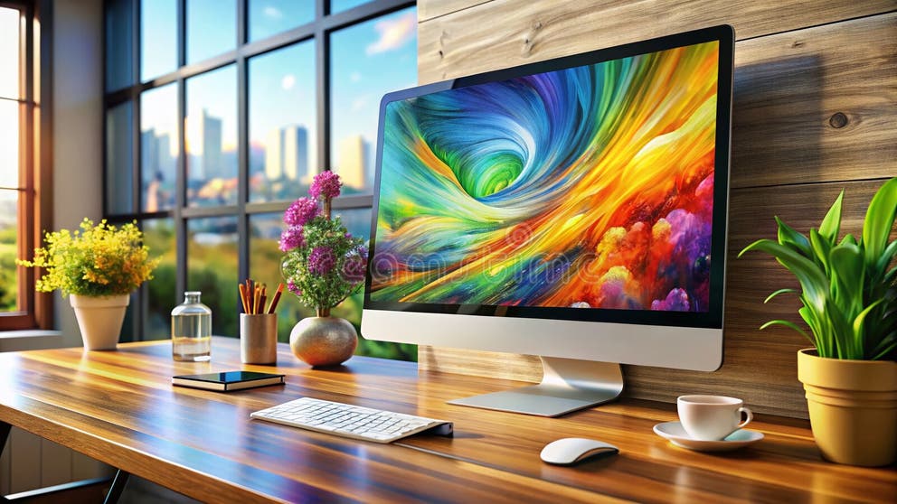 Dynamic Abstract Desktop Wallpaper a Modern Tech Visualization with Bold Colors and Intriguing ...