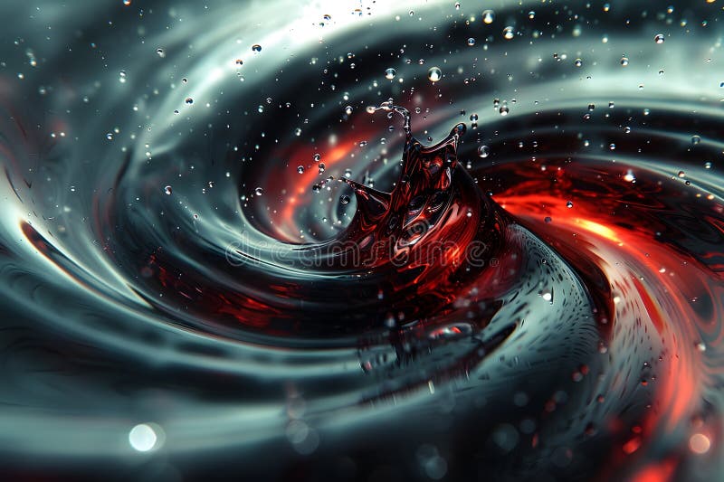 Abstract Liquid Vortex with Splash and Droplets in Red and Black ...