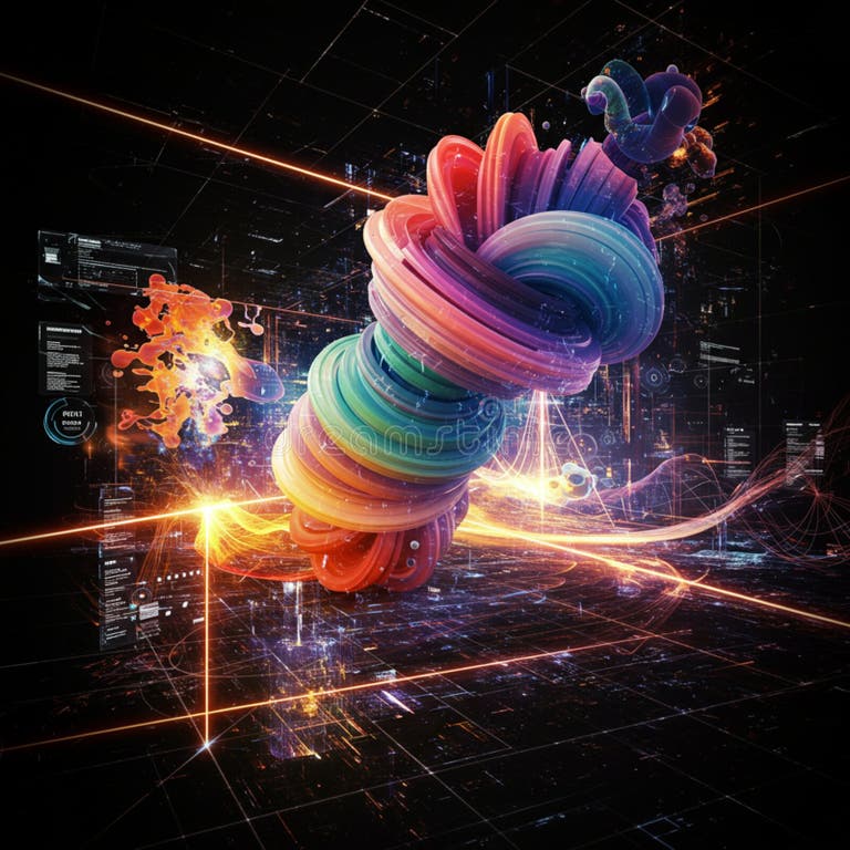 A Dynamic, Abstract Digital Artwork Featuring a Twisted, Multicolored ...