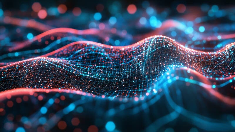 Abstract Digital Waveforms Glowing Red Blue Data Visualization Stock ...