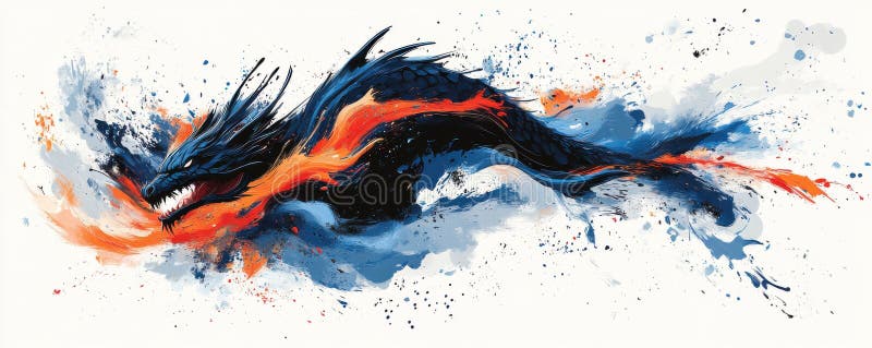 Dynamic Abstract Dragon with Colorful Watercolor Splashes Stock Image ...
