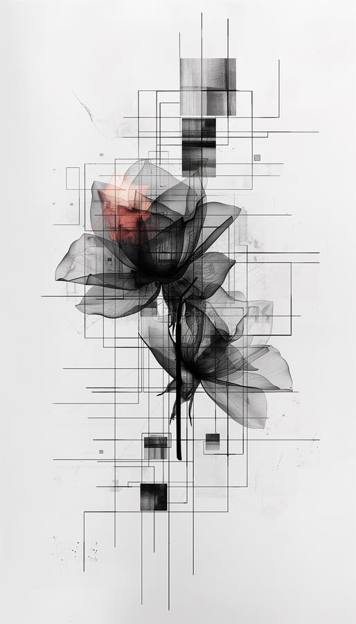 A Dynamic Abstract Drawing with Geometric Shapes and Lines, Perfect for ...