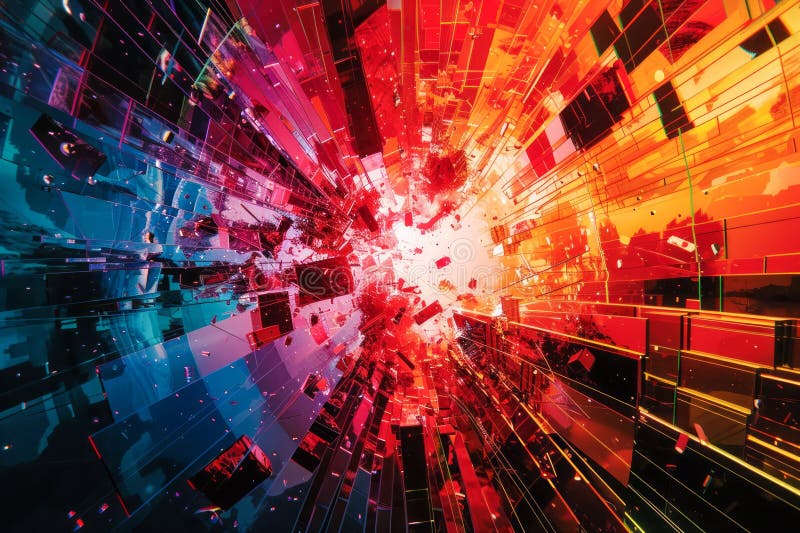 Dynamic Abstract Explosion of Colorful Digital Pixels on Vibrant ...