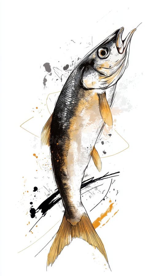 Dynamic Abstract Fish Art with Splash Elements and Bold Brush Strokes ...