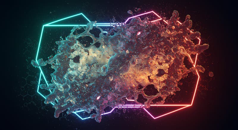Dynamic Abstract Fluid Splash with Vibrant Neon Geometric Frames and Molecular Patterns, Science ...