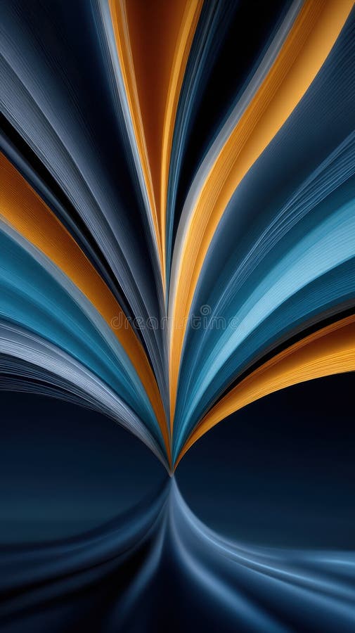 Dynamic Abstract Formation of Blue and Orange Curved Elements on Dark ...