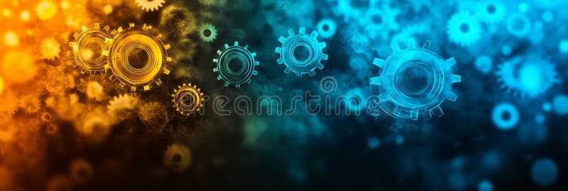 Dynamic Abstract Gears and Cogs in Bright Blue and Yellow with a ...