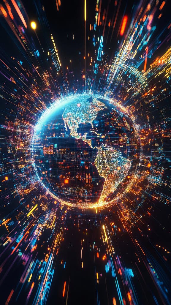 Dynamic Abstract Globe with Data Visualizations and Light Effects Stock ...